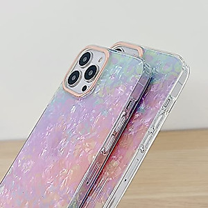 YeLoveHaw Designed for iPhone 14 Pro Case for Women Girls, Pink Purple Pearly-Lustre Shell, Colorful Glitter Powder Leopard Print, Slim Hard Protective Cover for iPhone 14Pro (Shiny Leopard)