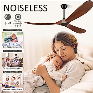 BOOSANT 72" Ceiling Fans without Lights, 72 inch Ceiling Fan no Light, High cfm Quiet 3 Blade Wood Walnut Ceiling Fan, Large Modern Ceiling Fan with Remote, Propeller Outdoor Ceiling Fans for Patios