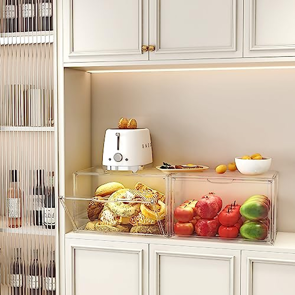 MSHOMELY Large Bread Box for Kitchen Countertop 3 Packs Bread Storage Container, Clear Bread Box for Homemade Bread, Bread Keeper with Bread Bags & Stickers, Bread Bin, Pantry Organziers and Storage