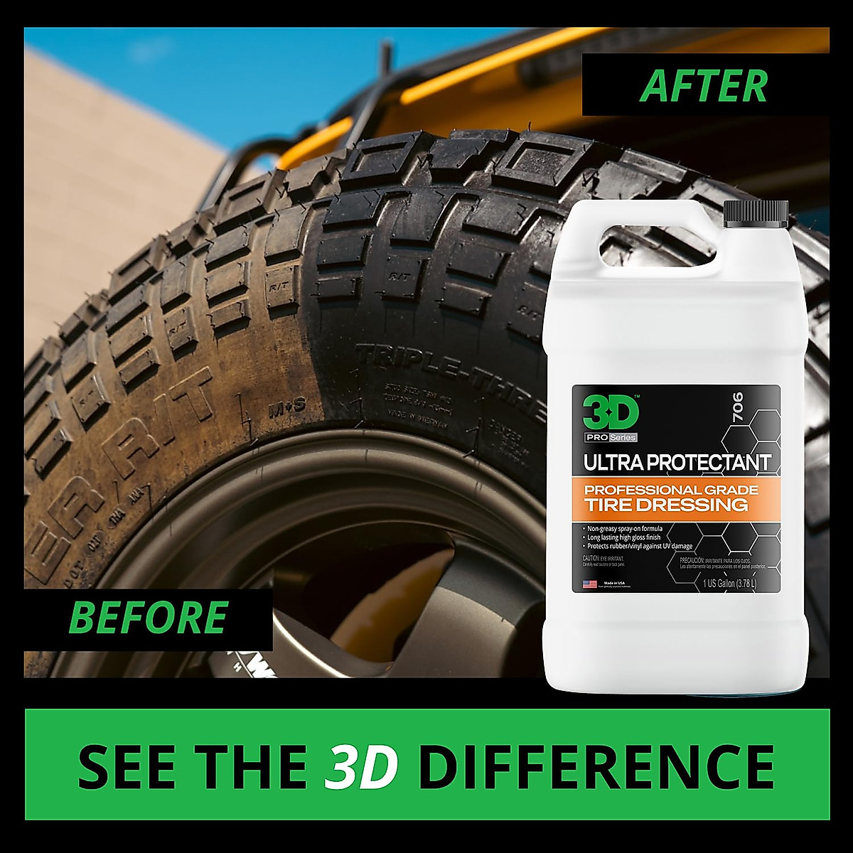 3D Ultra Protectant Tire Shine - Long Lasting, High Shine Tire Spray - Excellent Protectant for Rubber & Vinyl 1 Gallon
