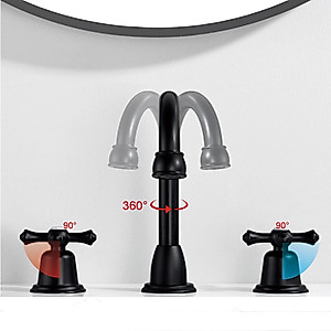 RKF Bathroom Faucets for Sink 3 Hole Matt Black 8 inch Widespread Bathroom Sink Faucet with Drain 2 Handles Cross Knobs Faucet Bathroom Vanity Faucet Basin Mixer Tap Faucet with Hose & Deck CWF039-MB