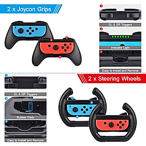 innoAura 14 in 1 Switch Sports Accessories Bundle, Switch Sports Bundle with Switch Steering Wheel, J-con Grip, Tennis Racket, Glof Club, Leg Strap, Wrist Strap Compatible with Switch/Switch OLED