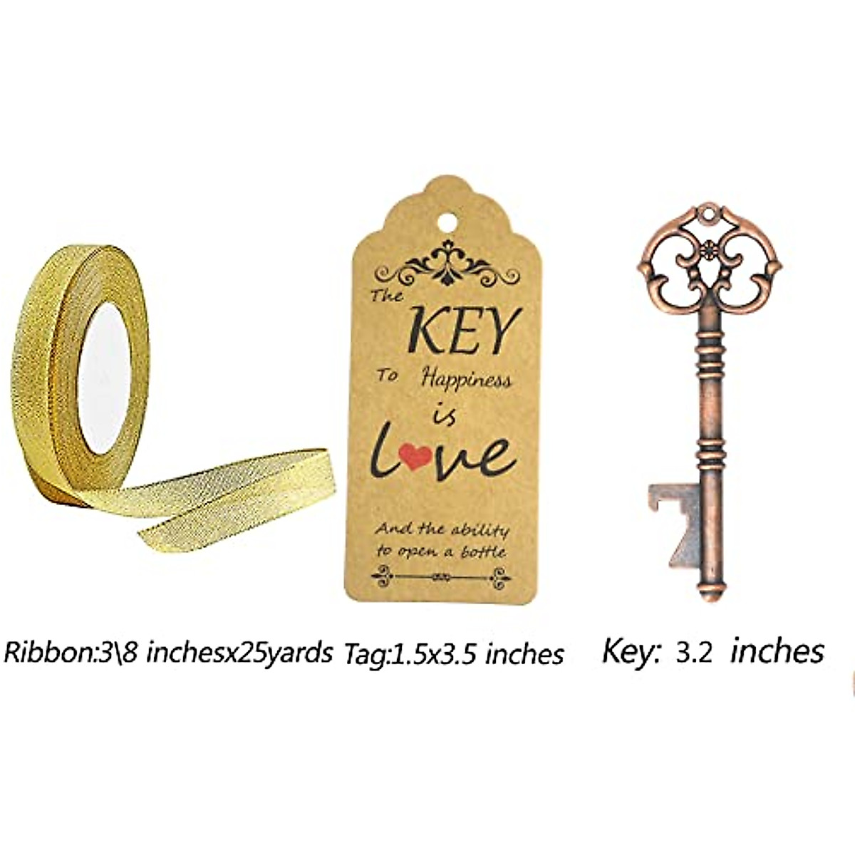 Makhry 52pcs Skeleton Key Bottle Opener Wedding Favors for Guests Personalized Souvenir Set with Thank You Gift Cards and Ribbons for Wedding Bridal Shower Party Favors(Copper)