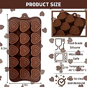 Crethinkaty Valentines Chocolate Moulds - 1 Pack 15-Cavity Heart Silicone Chocolate Moulds Chocolate Making Molds Silicone Candy Moulds for Valentine's Day Wedding