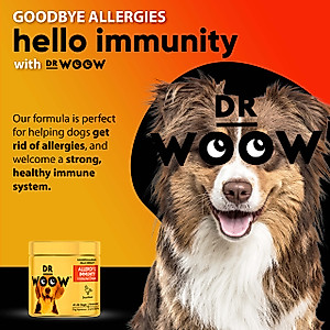 Dr Woow Allergy Relief & Itch Supplement for Dogs - with Omega 3 Wild Alaskan Salmon Oil and BettaBerries + YEA-SACC. Hot Spots, Anti Itch and Seasonal Allergies
