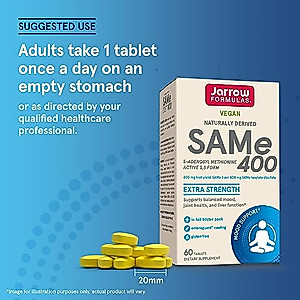 Jarrow Formulas SAMe 400 mg, Supports Joint Health, Liver Function, Brain Metabolism, 60 Tablets, Up To a 60 Day Supply