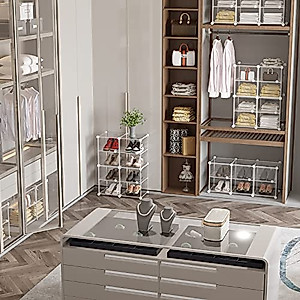 Clear Closet Organizer, 8-Cube Plastic Storage Shelves Cabinet with Handle/Square Metal Grid Shelving/Hammer,Multi-functional Storage Bins for Home, Closet, Bedroom, Office (11.8x23.7x31.5 inch)