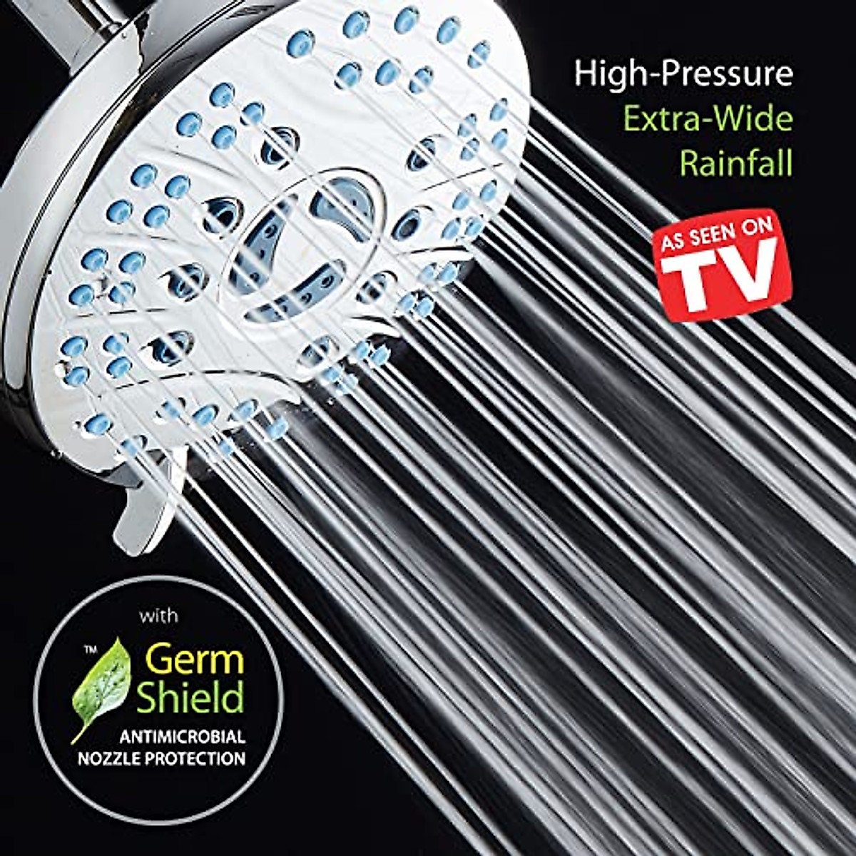 AquaCare As-Seen-On-TV High Pressure 6-setting 6 inch Rainfall Shower Head with Special Hygienic Anti-clog Nozzles for Cleaner, More Powerful Shower! Top American Brand/All Chrome Finish