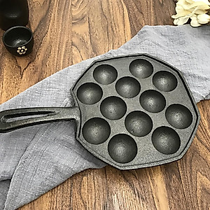 DOITOOL 2 Pcs Cast Iron Takoyaki Pan,12 Hole Heavy Duty Takoyaki Grill Pan,Non-Stick Takoyaki Maker Mold Skillet Baking Tray Octopus Meatball Maker