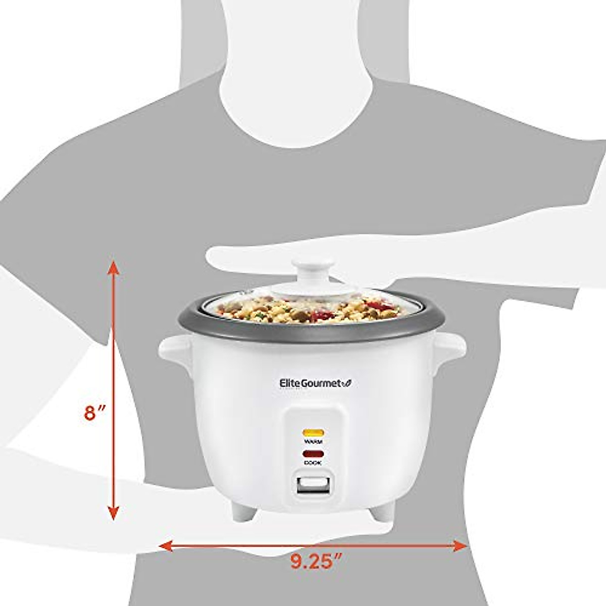 Elite Gourmet ERC-006NST# Electric Rice Cooker with Non Stick Inner Pot Makes Soups, Stews, Grains, Cereals, Keep Warm Feature, 6 Cups, White