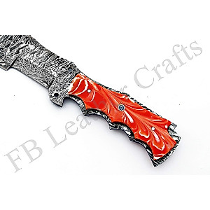 Tactical Combat Custom Made Damascus Steel Hunting Knife/Tracker Knife FBK-15316 (Orange & White Resin)
