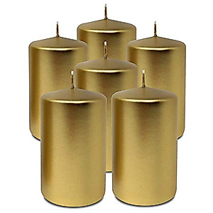 Hyoola Metallic Pillar Candles - 6 Pack - Gold Pillar Candles - European Made Decorative Pillar Candles - 2.4 Inch x 4 Inch
