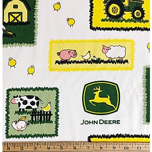 1/2 Yard - John Deere Tractor Patches on White Cotton Fabric - Officially Licensed (Great for Quilting, Sewing, Craft Projects, Throw Blankets & More) 1/2 Yard X 44"