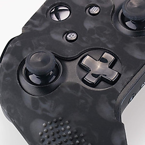 9CDeer Studded Protective Customize Transfer Printing Silicone Cover Skin Sleeve Case + 8 Thumb Grips Analog Caps for Xbox One/S/X Controller Skull Black Compatible with Official Stereo Headset