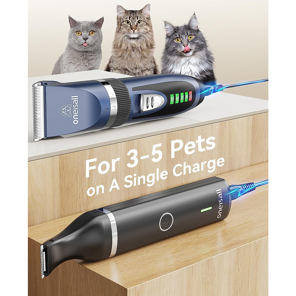 oneisall Cat Clippers and Paw Trimmer 3 in 1,Cat Grooming Kit,Cat Clippers for Matted Hair,Cordless Cat Shaver for Matted Long Hair,2 Speed Cat Hair Trimmer,Pet Clippers for Cats and Small Dogs