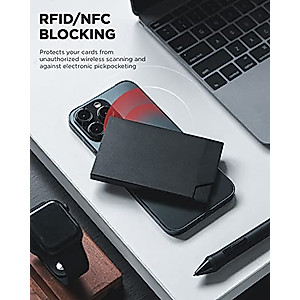 VULKIT Pop up Credit Card Holder Minimalist Metal Business Card Case RFID Blocking Front Pocket Wallet for Men or Women(Black)