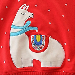 Girl Sweatshirts Pullover Crewneck Red Alpaca Winter Long Sleeve Tops Cotton Casual Sweater Shirts 4T