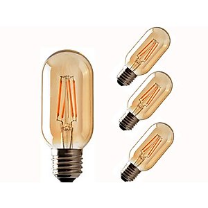 T45 Vintage Edison LED Bulbs LED T45 Filament Bulb T14/T45 LED Tubular Light Bulb Dimmable 4W (40W Equivalent) 2300K Warm White E27 Medium Base Light for Home Decorative Lighting,Pack of 4