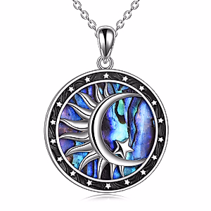 SHEAISRS Moon Sun ​Star Necklace 925 Sterling Silver Abalone Shell Celestial Jewelry Gift for Women