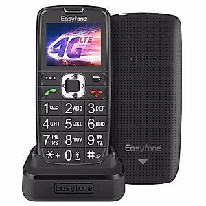 Easyfone Prime-A6 4G Unlocked Big Button Cell Phone for Seniors | Easy-to-Use | Clear Sound | SOS Button | SIM Card Included | Convenient Charging Dock