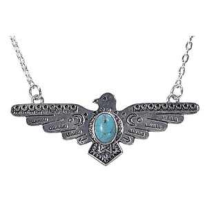 ViciBeads Necklace, Big and Bold 3"+ Southwestern Thunderbird with Turquoise Magnesite Antique Silver Colored (Not tarnished) Pendant with Chain 23"+GIFT BAG