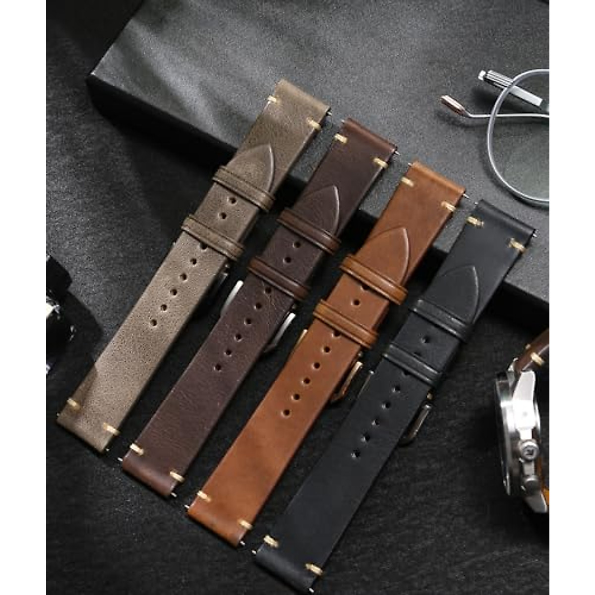 REZERO Quick Release Watch Band, Top Grain Leather Watch Straps, Italian Calfskin Watchbands Replacement 18mm 19mm 20mm 21mm 22mm 23mm 24mm for Men, Women