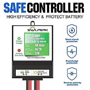 SOLPERK 10W Solar Panel，12V Solar Panel Charger Kit+8A Controller，Suitable for Automotive, Motorcycle, Boat, ATV, Marine, RV, Trailer, Powersports, Snowmobile etc. Various 12V Batteries. (10W Solar)