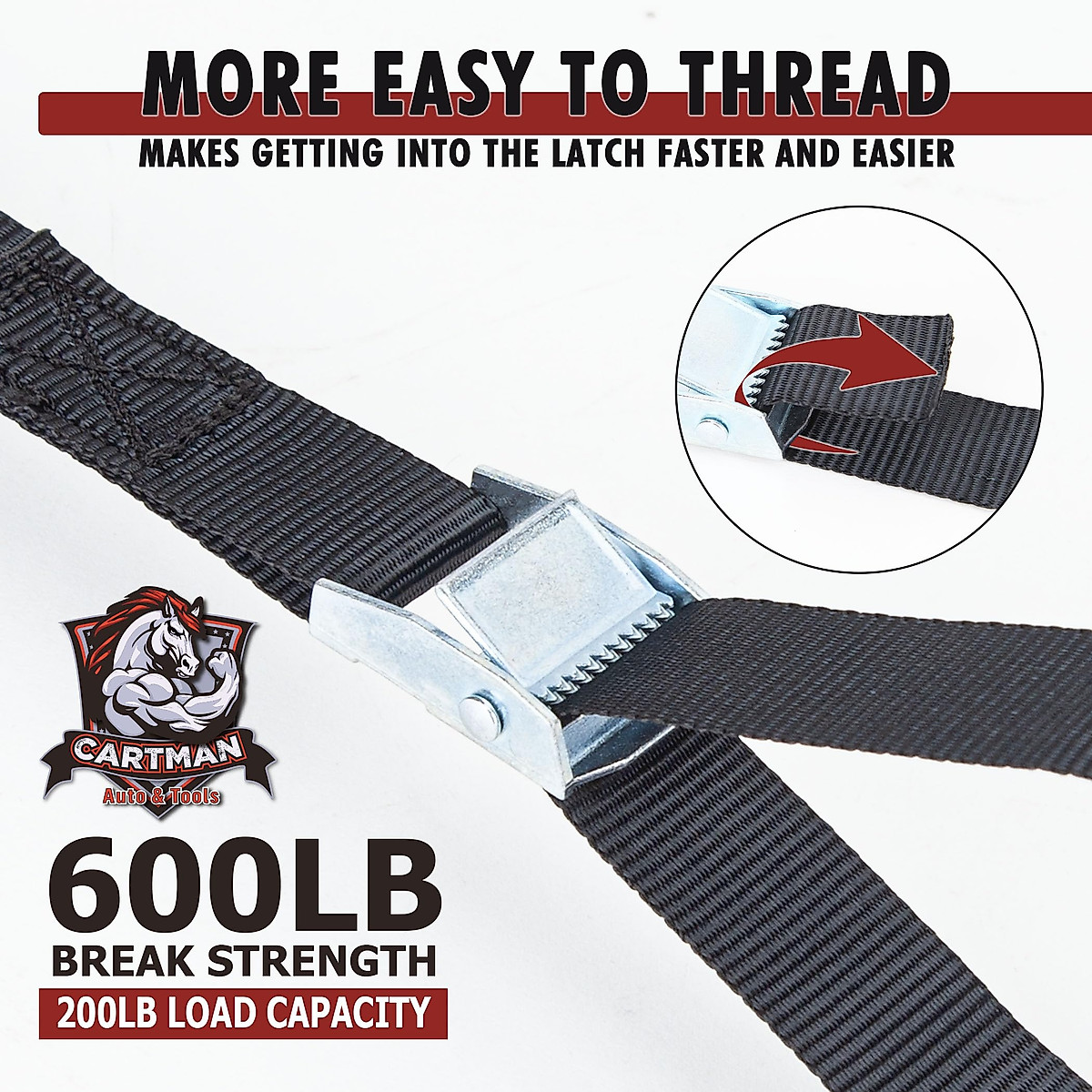 Cartman 1" x 12' Lashing Straps Cargo Tie-Down Strap Up to 600lbs, 6pk in Carry Bag, Black