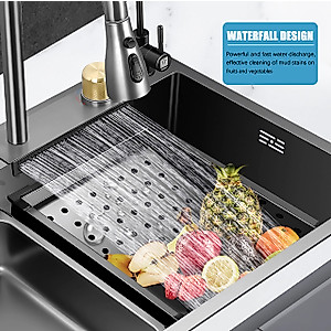 ECTbicyk Waterfall Kitchen Sink,31.5Inch Drop in Single Bowl Stainless Steel Kitchen Sink,Workstation Kitchen Sink with Accessories