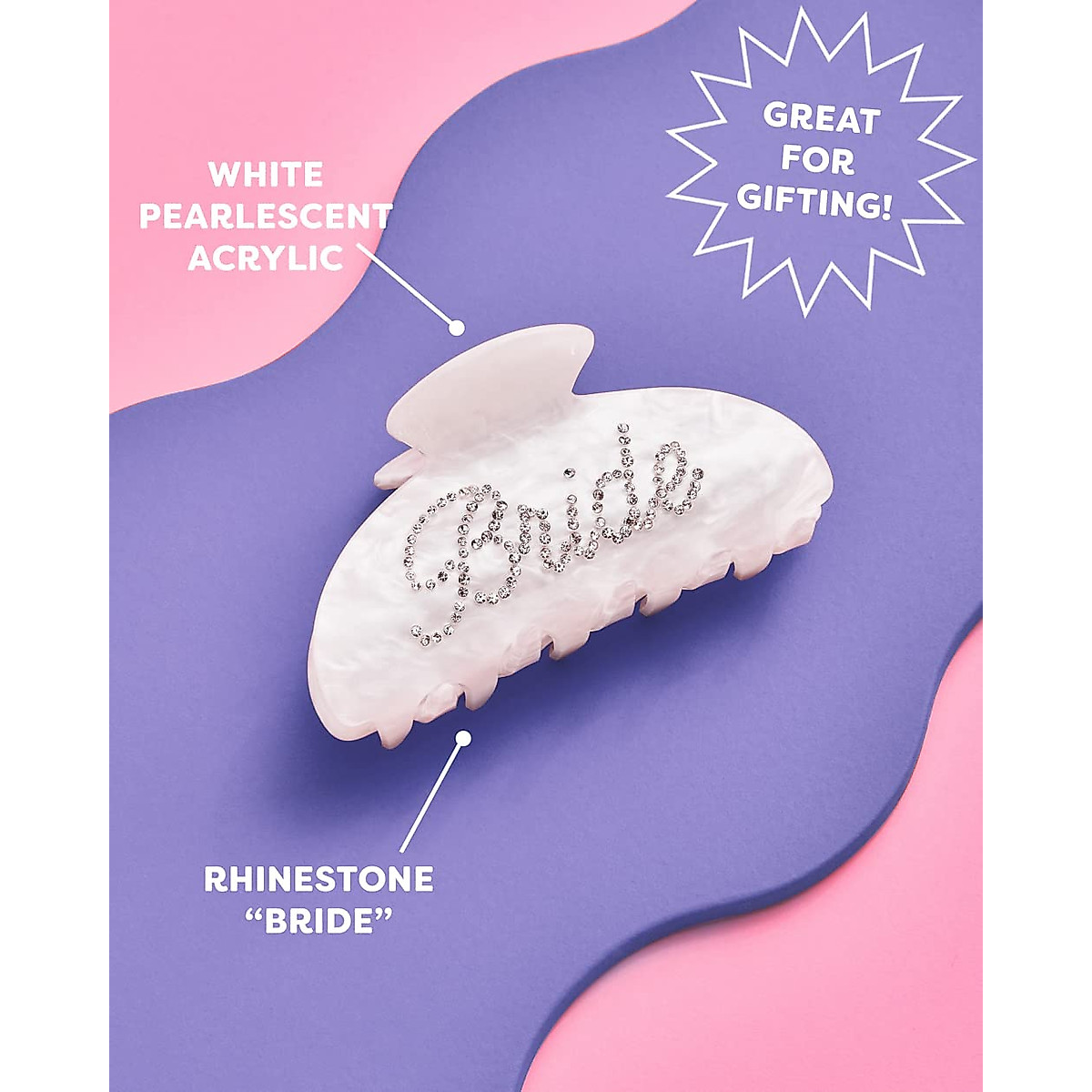 xo, Fetti Bride Claw Clip, White Acrylic Hair Clip, Rhinestone Bride Logo | Bachelorette Party Decorations, Bridesmaid Gift, Bridal Shower, Wedding