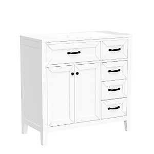 Merax, White 36 Inch Bathroom Vanity with Sink Set Combo, Storage Cabinet with Doors and Drawers, Ceramic Basin Top
