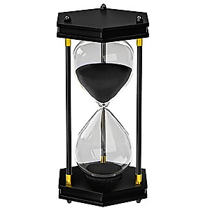 SuLiao Hourglass 60 Minute Sand Timer: Large 10 Inch Hexagon Wooden Black Sand Clock,Reloj De Arena para Decoracion, Vintage Sand Watch 60 Min, 1 Hour Glass Sandglass for Home Office Desk Decorative