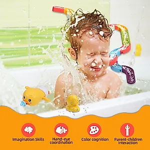 42 pcs Baby Bath Toy for Kids Ages 4-8 Toddlers, Wall Bathtub Toys Ball Track Shower Water Slide Take Apart Game, Baby Bath Toys with Wind-Up Duck, Birthday Gift for Children