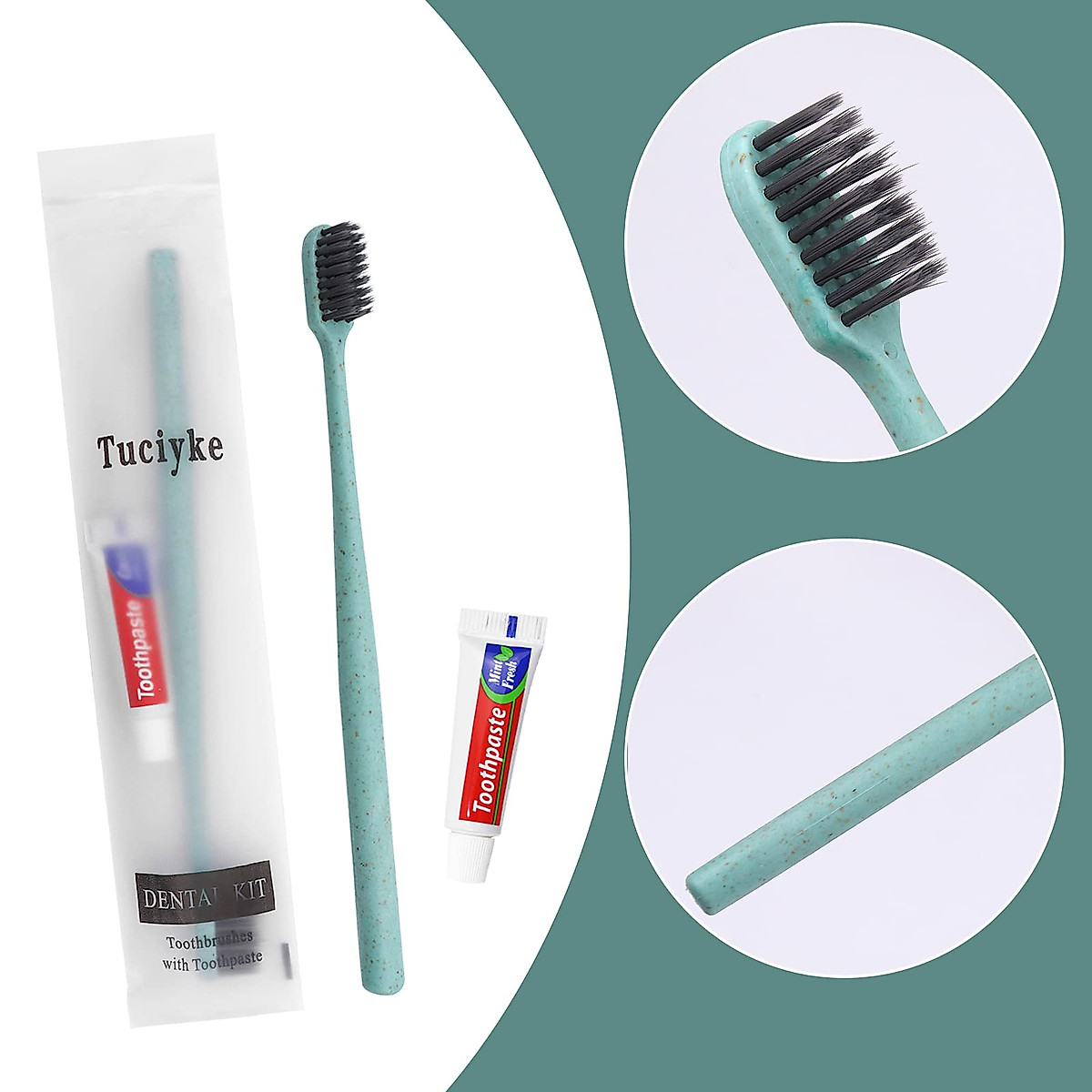 Tuciyke Disposable Toothbrush with Toothpaste Set Pack of 25,Straw Green Individually Wrapped Manual Travel Toothbrush Kit in Bulk Toiletries for Adults,Kids,Hotel,Homeless,Nursing Home,Charity