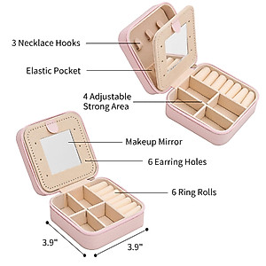 U·helper Mini Jewelry Travel Case| Back to School Jewelry Box for Women| Gold Initial Necklaces for Women | Birthday Travel Gifts for Women Mom Bridesmaid Friendsage,W-Pink