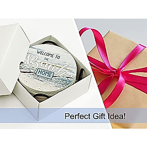 PANCHH Beach Coastal & Ocean Sea Tropical Theme Coasters for Drinks , Kitchen Decor and Gifts for Beach House and Home Beach Bars - Coasters for Wooden Table - Set of 6 with Holder , Absorbent