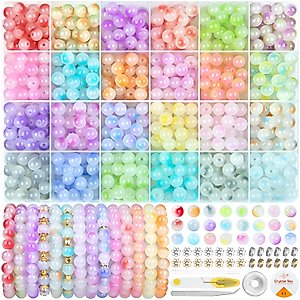 Acerich 700Pcs Glass Beads for Jewelry Making, 24 Color 8mm Glass Crystal Beads Friendship Bracelets Making Kit for DIY Earrings Necklaces Rings
