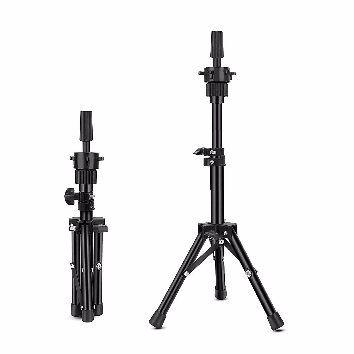 Mini Mannequin Head Stand Holder, Max Length 24 inch, Foldable Metal Adjustable Wig Tripod Stand, Hairdressing Manikin for Salon Hair Cosmetology Teaching Training Hair Extensions