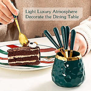 HENWAFX Dessert Fork set, Ceramic Jar with 8 Small Forks, Salad, Fruit, Party, Cake, Camping Cutlery set (Pink Ceramic Jar+4 Spoons+4 Forks)