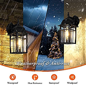 2-Pack Outdoor Wall Lanterns, Exterior Wall Sconce Light Fixture, Waterproof Anti-Rust Aluminum Porch Lights, Clear Glass Black Wall Mount Lighting, E26 Socket Wall Lamps for House(Bulb not Included)