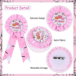 JOYMEMO Pink Halloween Baby Shower Decorations, Mom to Be & Dad to Be Badge, Mom to Be Sash for Daddy and Mommy Halloween Baby Shower Party Favors, Gender Reveal Party Supplies