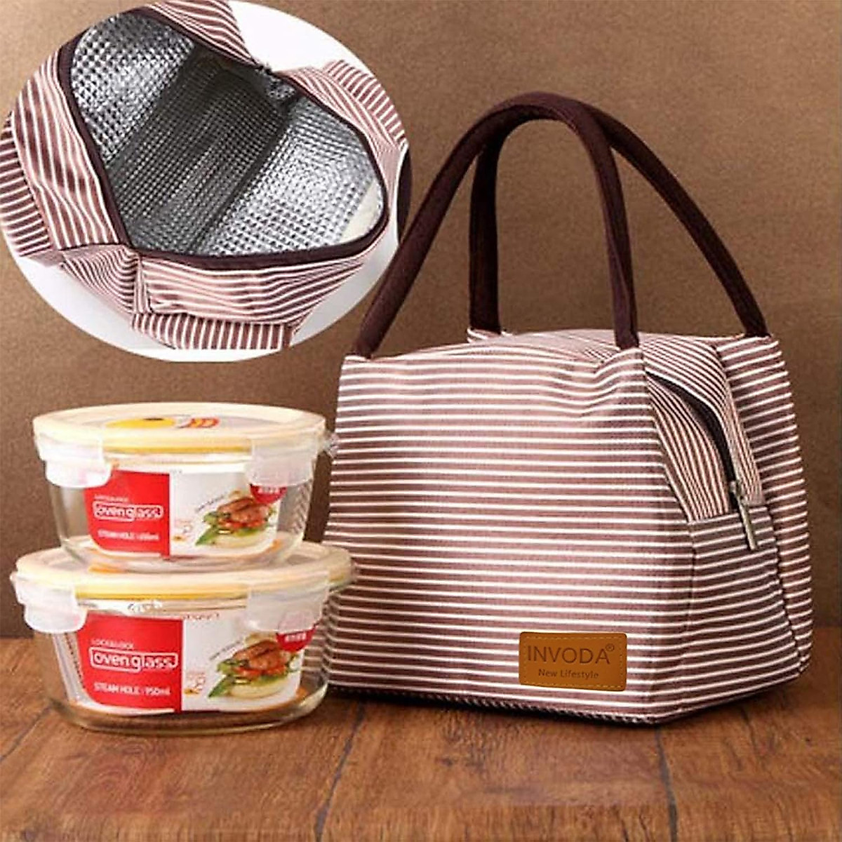 Lunch Bag 4PCS Lunch Organizer for office Lunch Cooler with Zip Closure Foldable Lunch Tote Bag, Reusable Lunch Holder Insulated Lunch Container Picnic Bag for Men Women