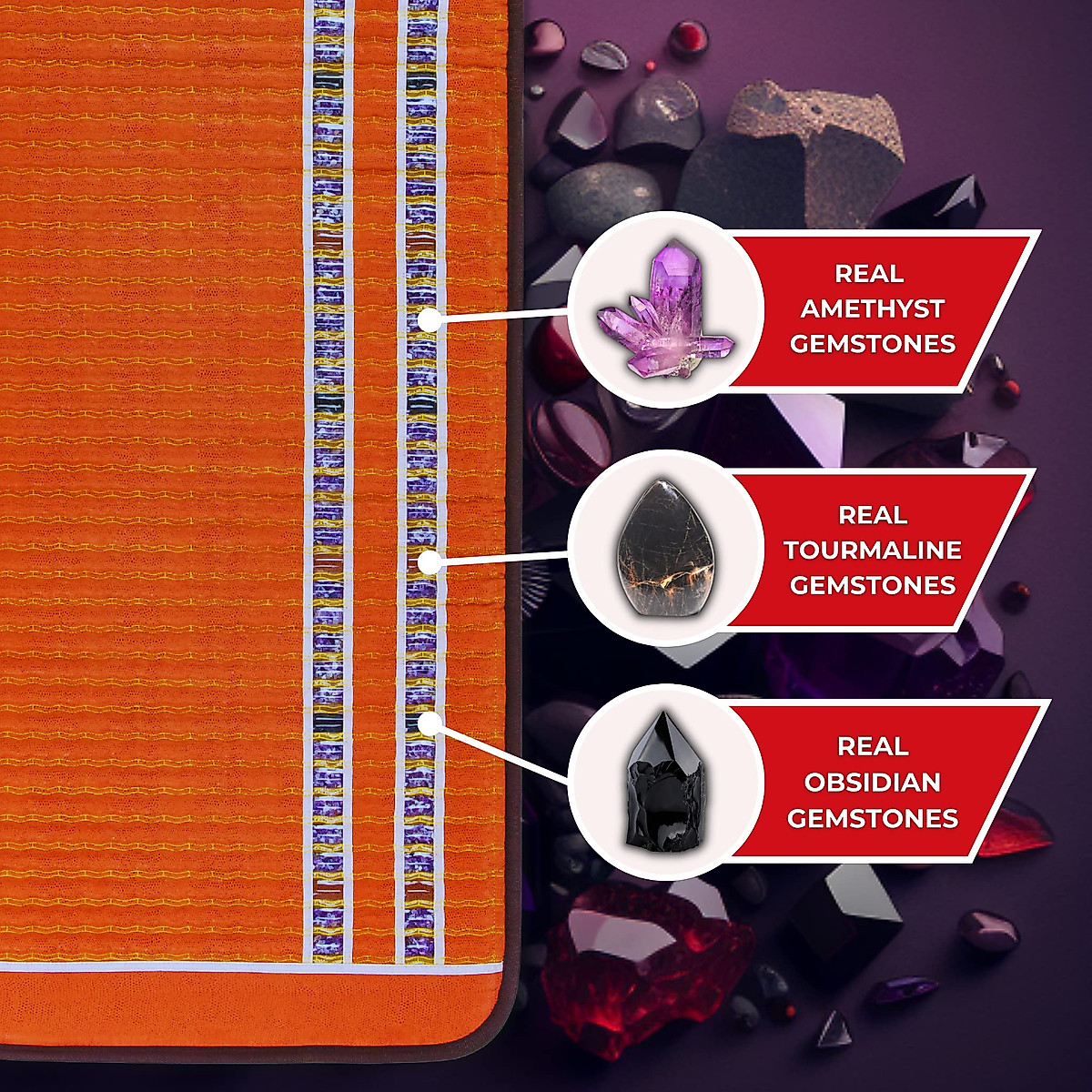 HealthyLine TAO Far Infrared Heating Pad - Natural Crystal Gemstones Mat for Back Pain - Electric Auto Shut Off - Rejuvenating Negative Ions Therapy - 60" x 24"