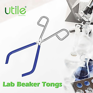 Utile Lab Beaker Tongs, Made of Mild Steel, with Chrome Plated Surface and Blue PVC Overmolding Cover, Laboratory Clamps for 50ML-2000ML Beakers, 4030.0903.1
