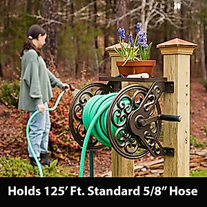 Liberty Garden Products 708 Steel Decorative Wall Mount Garden Hose Reel, Holds 125-Feet of 5/8-Inch Hose - Bronze
