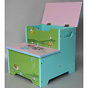 PENGJIE Folding Ladder Step Stool Wooden Step Ladder Stool with Storage Box Kids Stepping Stool Change Shoe Stool for Bath Kitchen