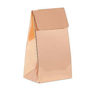 BLUE PANDA Rose Gold Party Favor Gift Bags, Goodie Boxes with Adhesive Stickers (24 Pack)