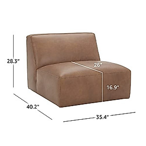 Amazon Brand – Rivet Modern Armless Living Room Lounge Chair, 35.4"W, Cognac Brown Leather