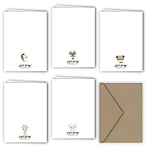 Paper Frenzy Masked Animals Quarantine Notes for Social Distancing Greeting Cards - 5 Different Designs (5 Cards per Design - 25 Total Cards)