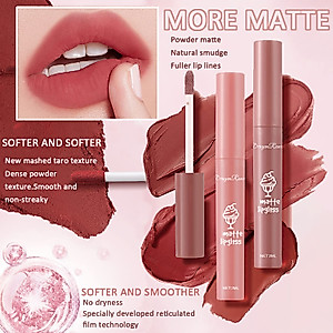3 Colours Nude Matte Lipstick Set,24 Hour Natural Lip Glazes Velvet Air Moisture Smooth Crayon Lip Stain,Nourishing Color Lip Glaze,Long Lasting Waterproof Lip Gloss Lipstick for Women Makeup(Set A)